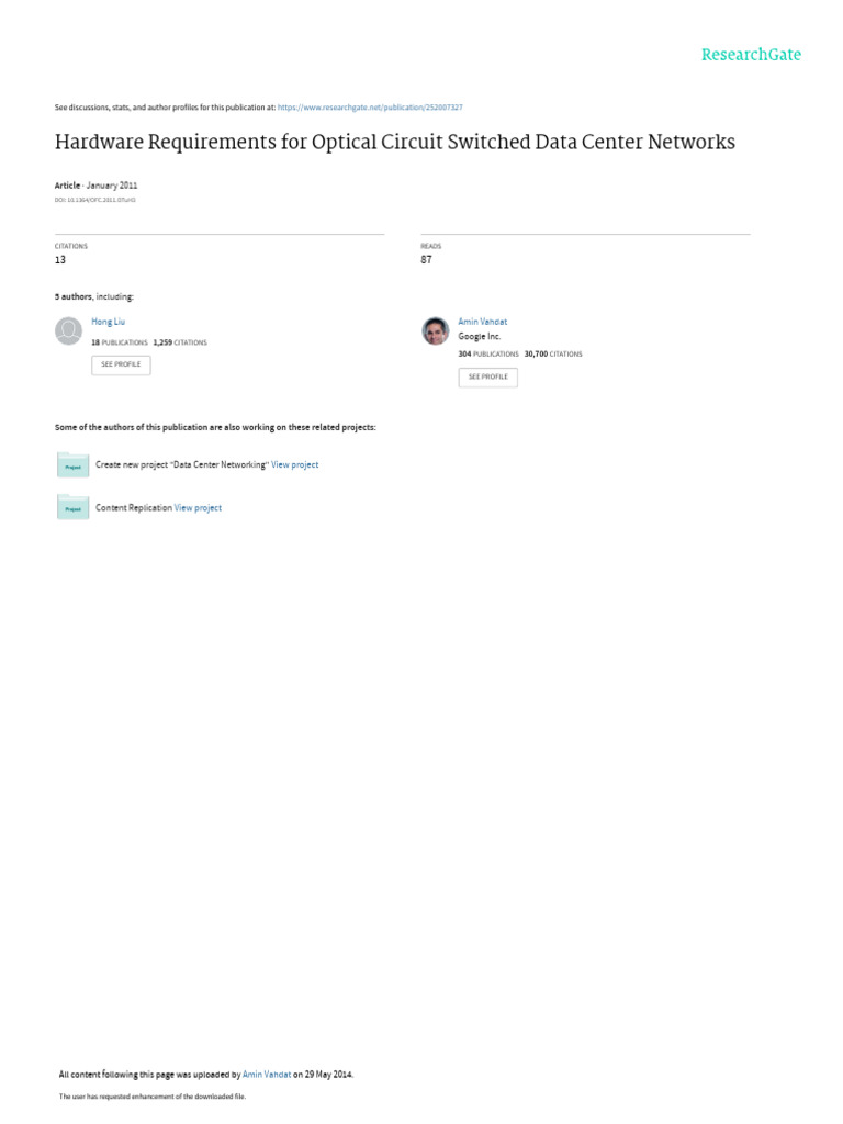 Hardware Requirements For Optical Circuit Switched | PDF | Computer Network | Data Center