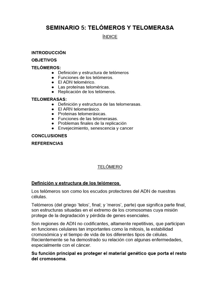 Telómeros y Telomerasa: Funciones y Estructura | PDF | Telómero | Adn