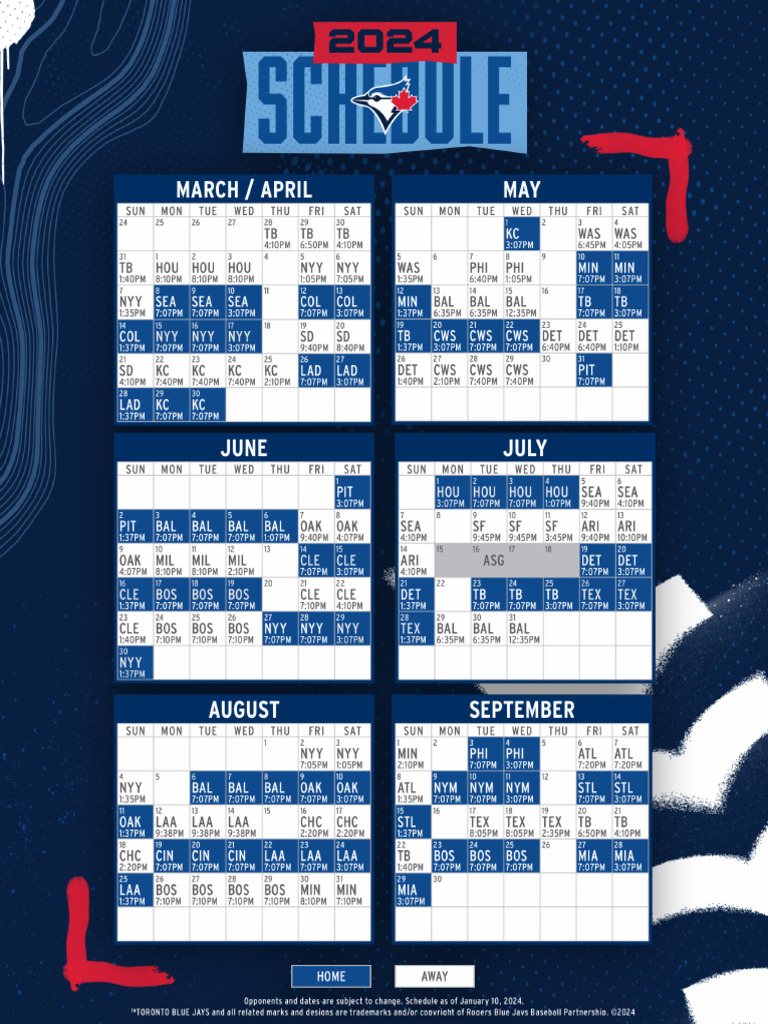 Toronto Blue Jays Printable Schedule 2024 | PDF