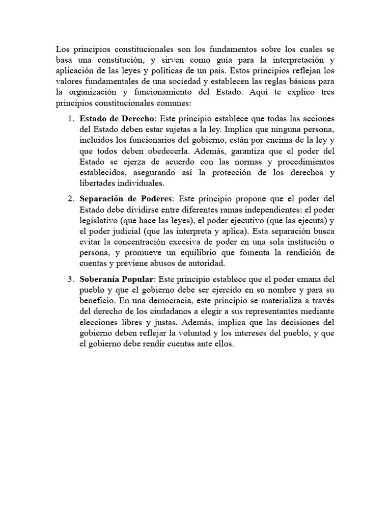Que Son Los Principios Constitucionales, y Explique Tres Principios ...