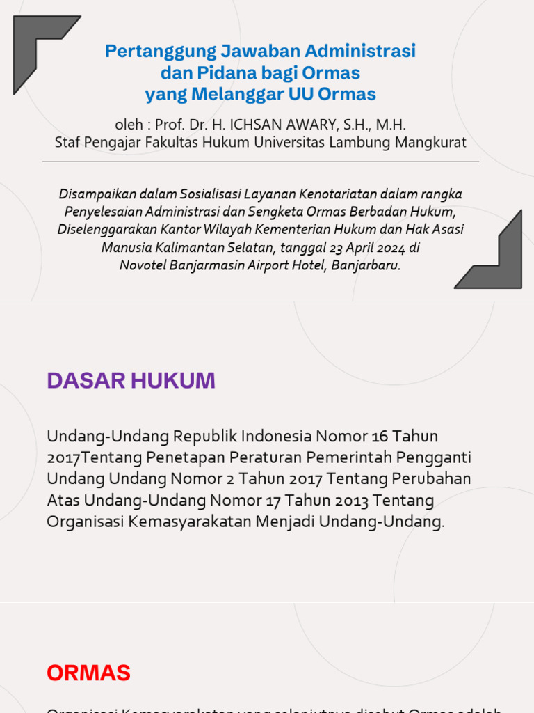 Presentasi 23 April 2024 - UU ORMAS | PDF | Hukum