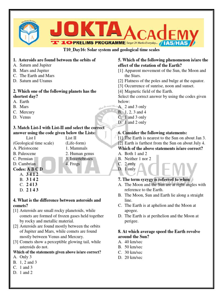 T10 MCQs Geography Compilation | PDF | Apsis | Asteroid