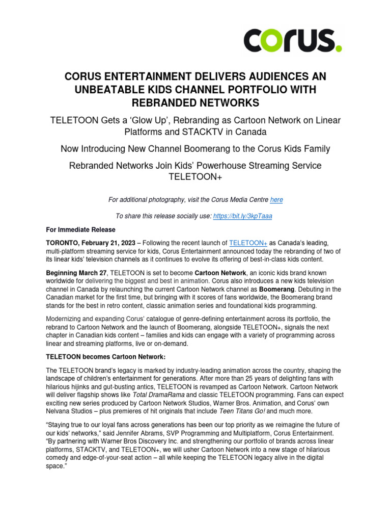 Teletoon Rebrands to Cartoon Network | PDF | Television Network | Mass ...