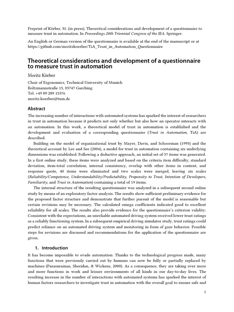 Koerber Theoretical Considerations and Development of A Questionnaire ...