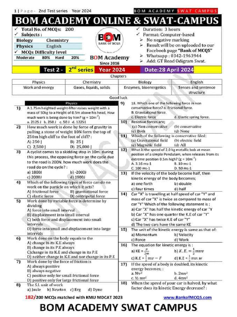 Bom Test 28 April 24 by DR Unknown | PDF