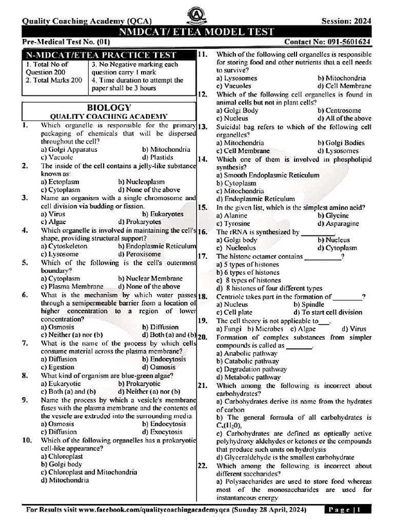 QCA Sunday Test WD Explanation 28 - 4 - 24 by DR Unknown | PDF