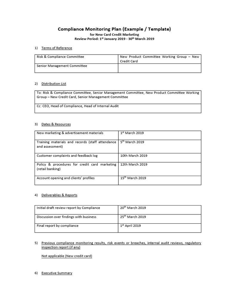 M4 Appendix 1 & Act 4 - Compliance Monitoring Plan | PDF | Credit Card ...