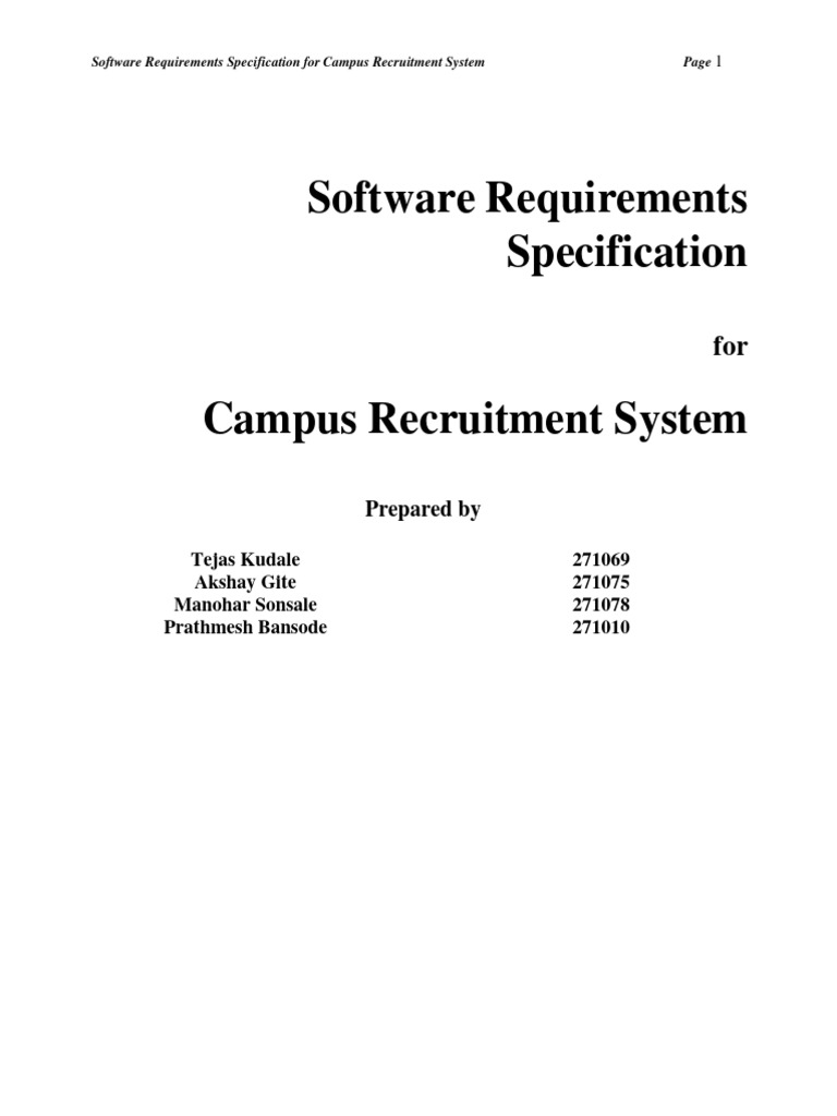 SRS For CAMPUS RECRUITMENT SYSTEM 3 | PDF | Use Case | Java (Programming Language)