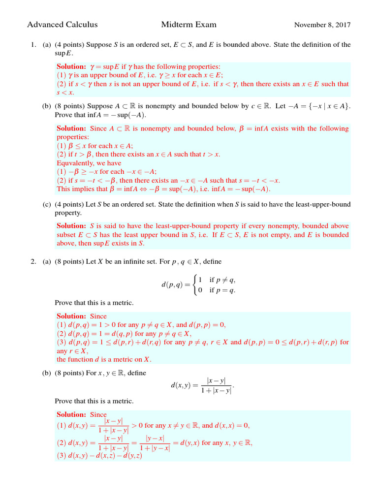 Advanced Calculus-Midterm Exam 1 | PDF | Compact Space | Functions And ...