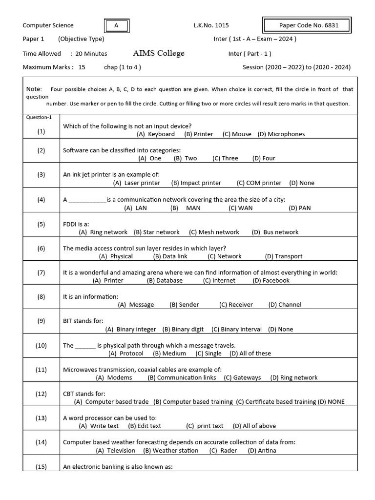 1st Year Paper Chap 1-4 | PDF | Computer Network | Network Topology