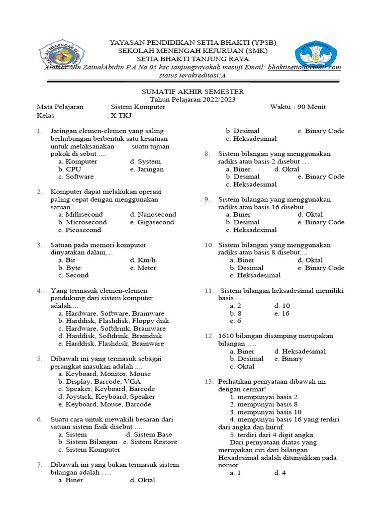 Soal UAS Sistem Komputersmt2 | PDF | Metode & Bahan Ajar | Teknologi & Rekayasa