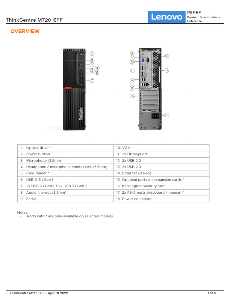 ThinkCentre M720 SFF Spec | PDF | Solid State Drive | Graphics Processing Unit