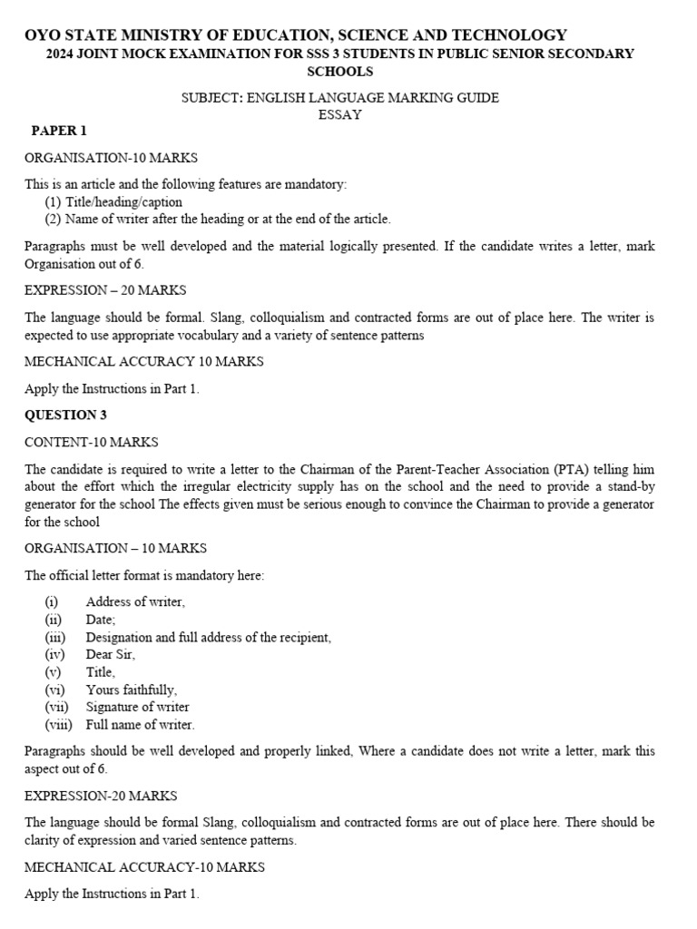 MOCK 2024 ENGLISH LANGUAGE Marking Guide | Download Free PDF | Human ...
