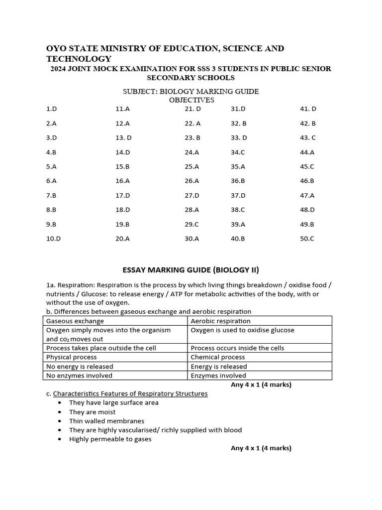 2024 Biology Mock Exam Marking Guide | PDF | Cellular Respiration | Foods