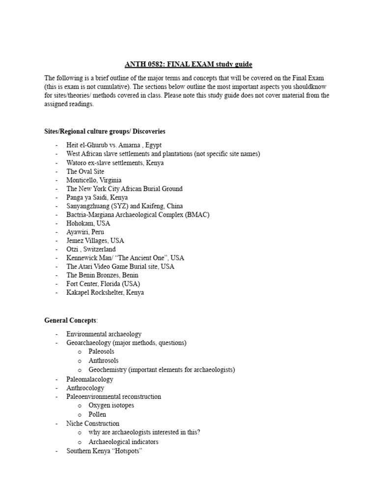 Final Exam Study Guide for ANTH 0582 | PDF | Archaeology | Earth Sciences