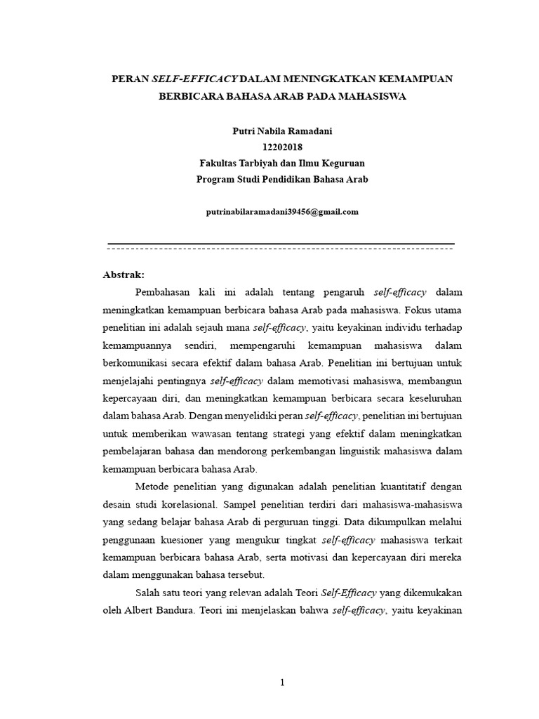Self-Efficacy dan Kemampuan Berbicara Arab | PDF