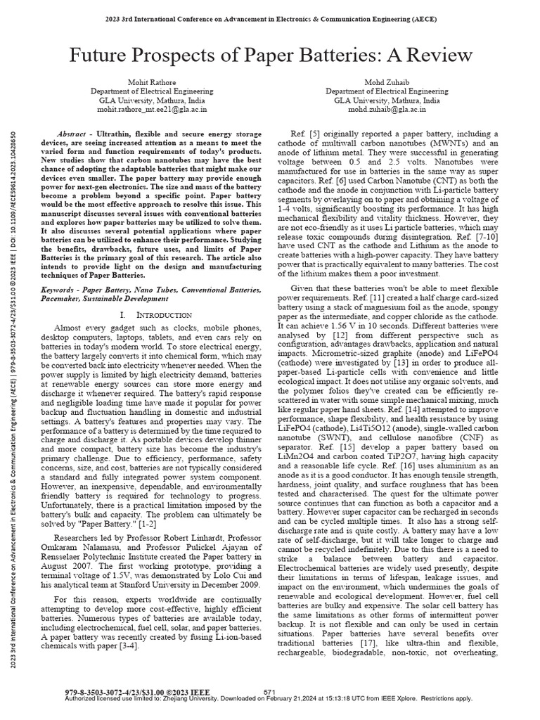 Future Prospects of Paper Batteries A Review | Download Free PDF ...