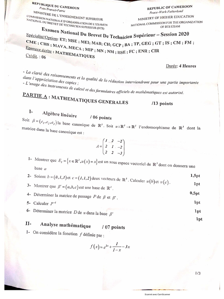 BTS Mathématiques 2020 | PDF