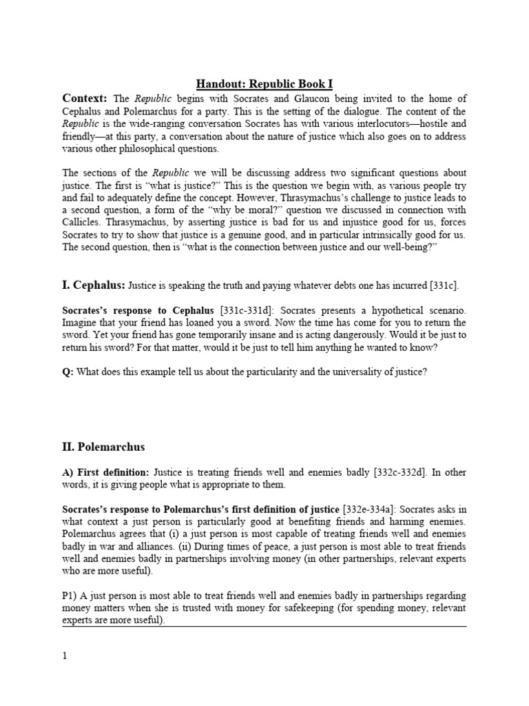 Exploring Justice in Plato's Republic Book I | PDF | Justice | Crime ...