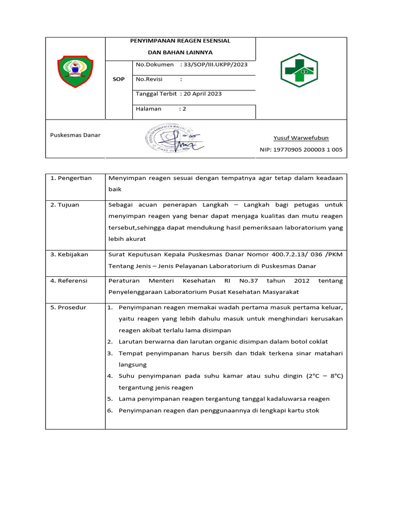 Penyimpanan Reagen Laboratorium yang Tepat | PDF