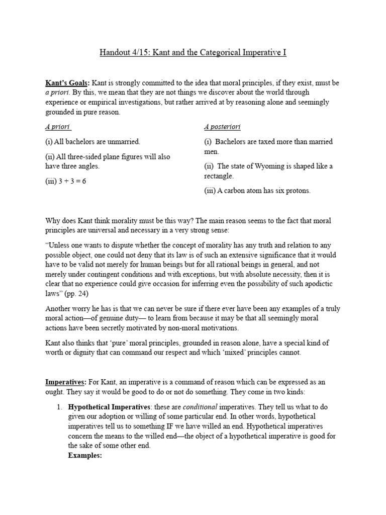 Handout Kant I | Download Free PDF | Immanuel Kant | A Priori And A ...