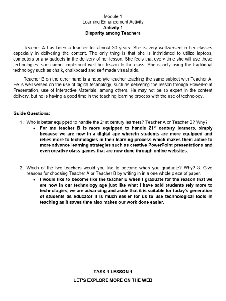 Lesson 1 and 2 Activities | PDF | Educational Technology | Learning