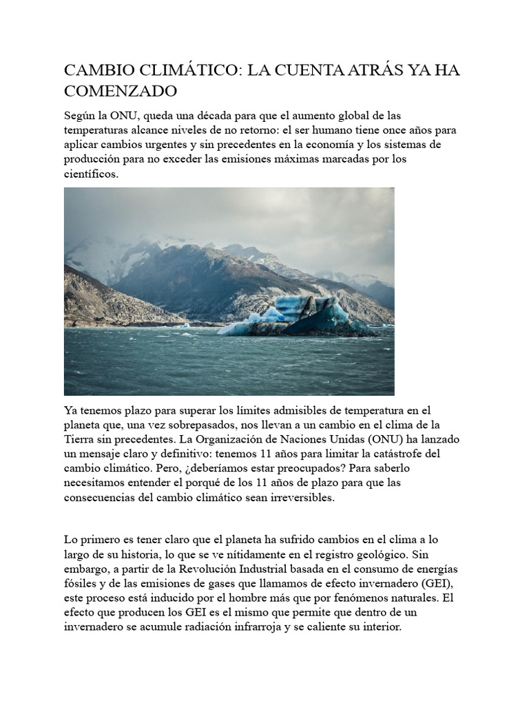 Cambio Climático: 11 Años para Actuar | PDF | Cambio climático | Gases ...