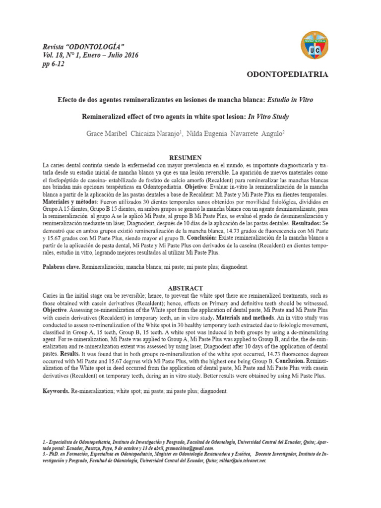 Efecto de CPP-ACP en manchas blancas | PDF | Odontología | Esmalte de ...