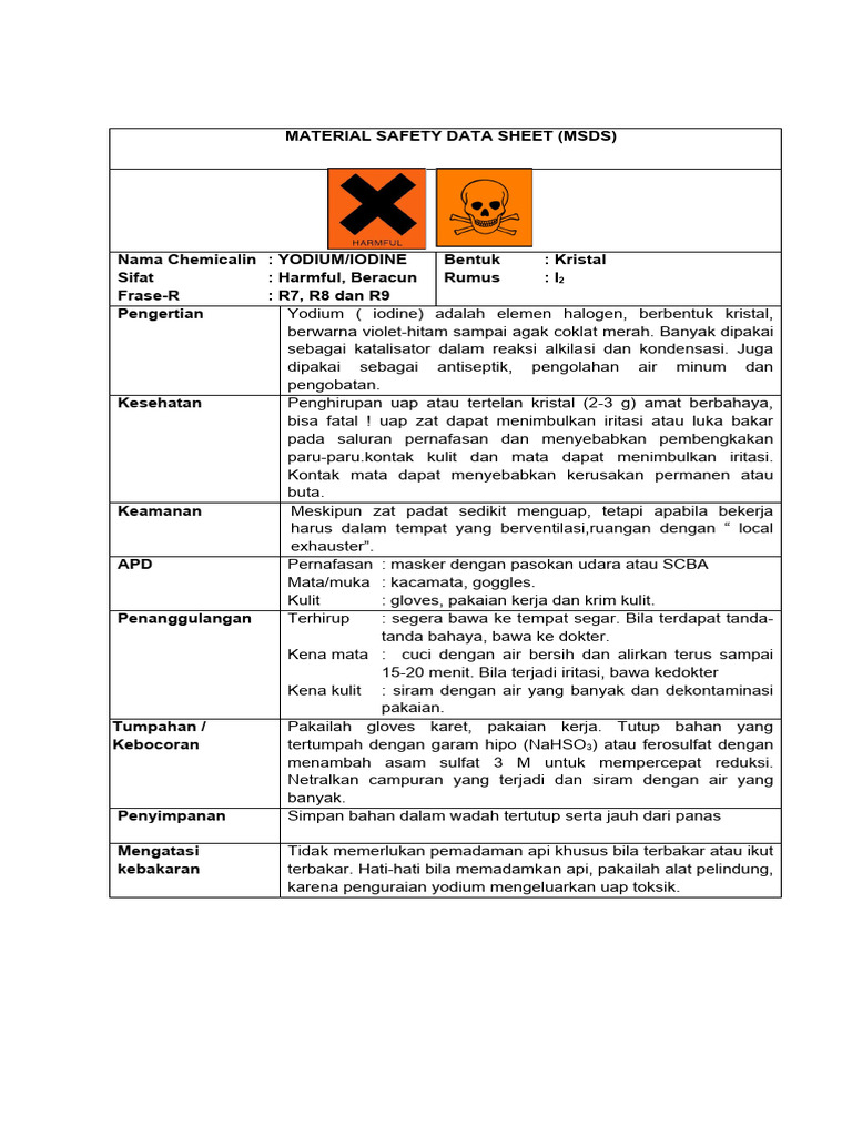 Material Safety Data Sheet Iodium | PDF