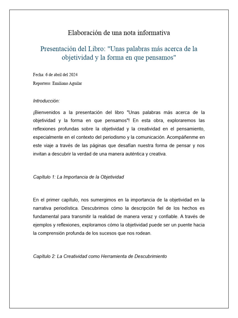 Elaboración de Una Nota Informativa | PDF | Creatividad | Verdad