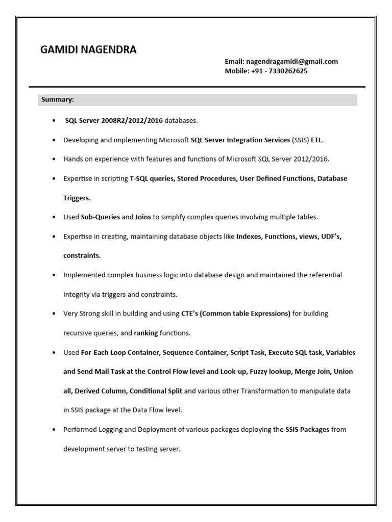 Nagendra Resume | Download Free PDF | Microsoft Sql Server | Databases Nagendra Resume | Download Free PDF | Microsoft Sql Server | Databases