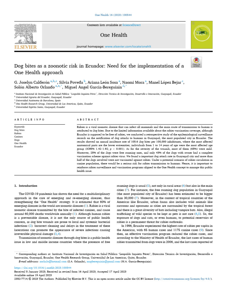 Dog Bites As A Zoonotic Risk in Ecuador Need For The Implementation of ...