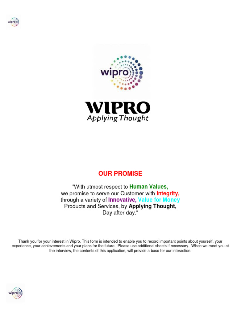 Wipro Company Application Form | PDF | Employment | Salary Wipro Company Application Form | PDF | Employment | Salary