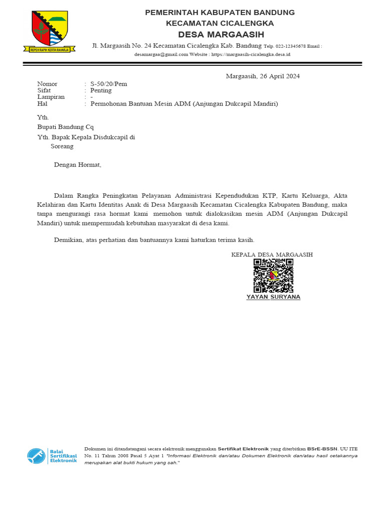 Pengajuan ADM Desa Margaasih Cicalengka | PDF