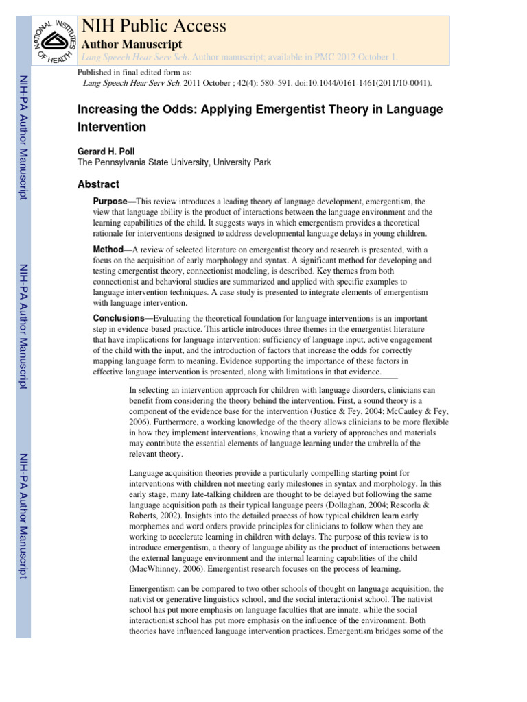 Emergentism Application | PDF | Language Acquisition | Cognition