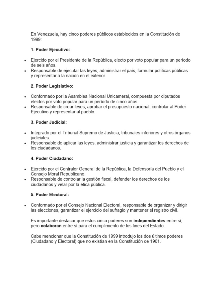 Poderes Públicos en Venezuela | PDF | Ley politica | Gobierno