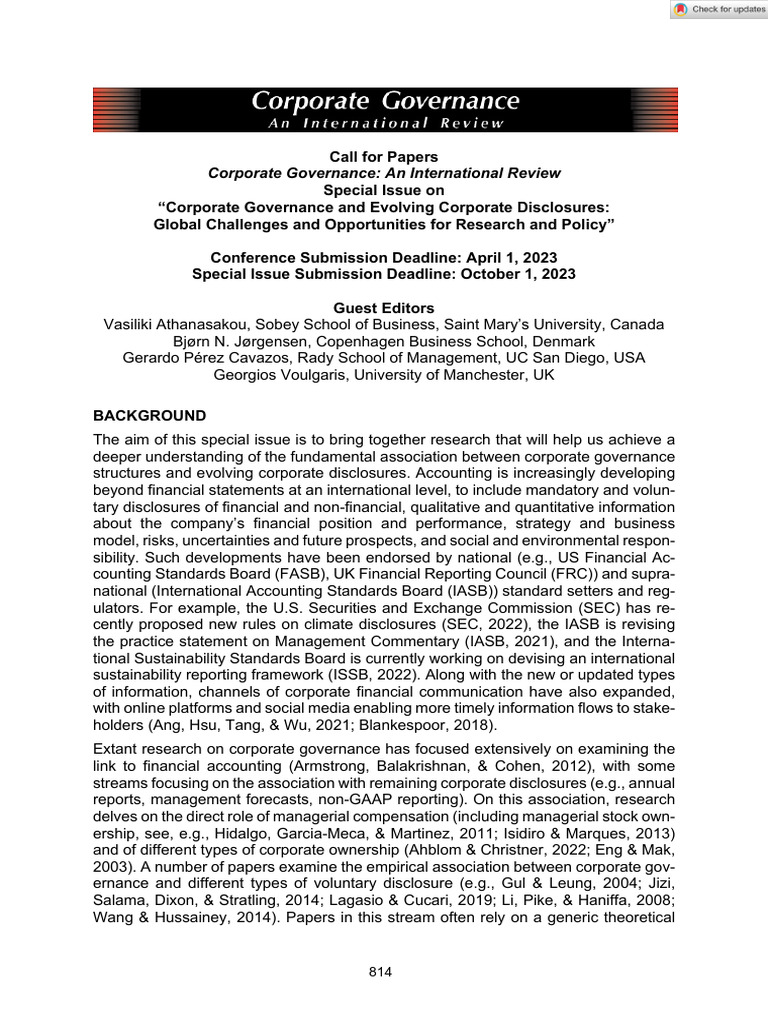 Corporate Governance - 2023 - Corporate Governance and Evolving Corporate Disclosures Global ...