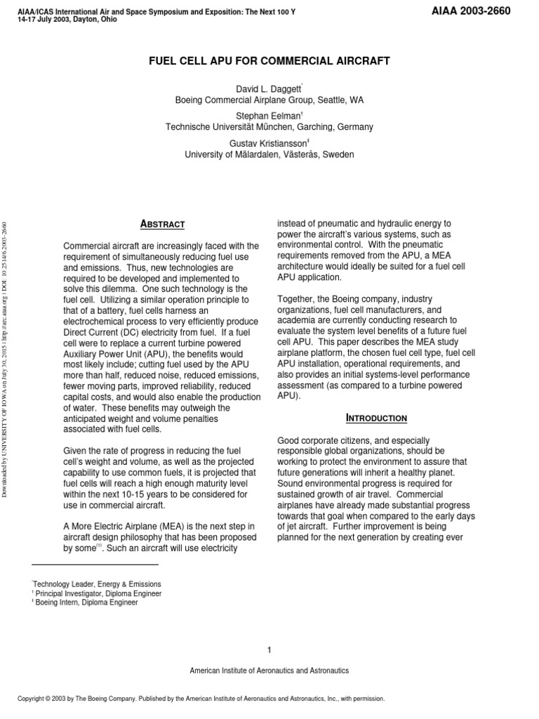 Fuel Cell Apu For Commercial Aircraft | Download Free PDF | Solid Oxide ...