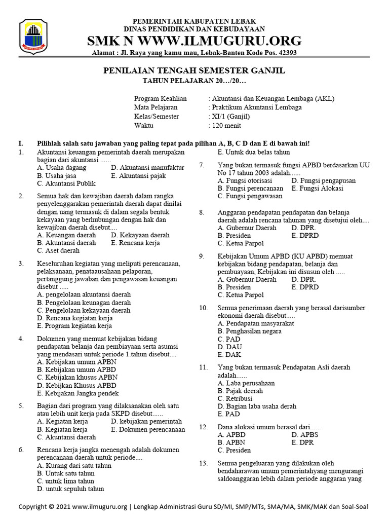 PTS I Praktikum Akuntansi Lembaga Kelas XI | PDF