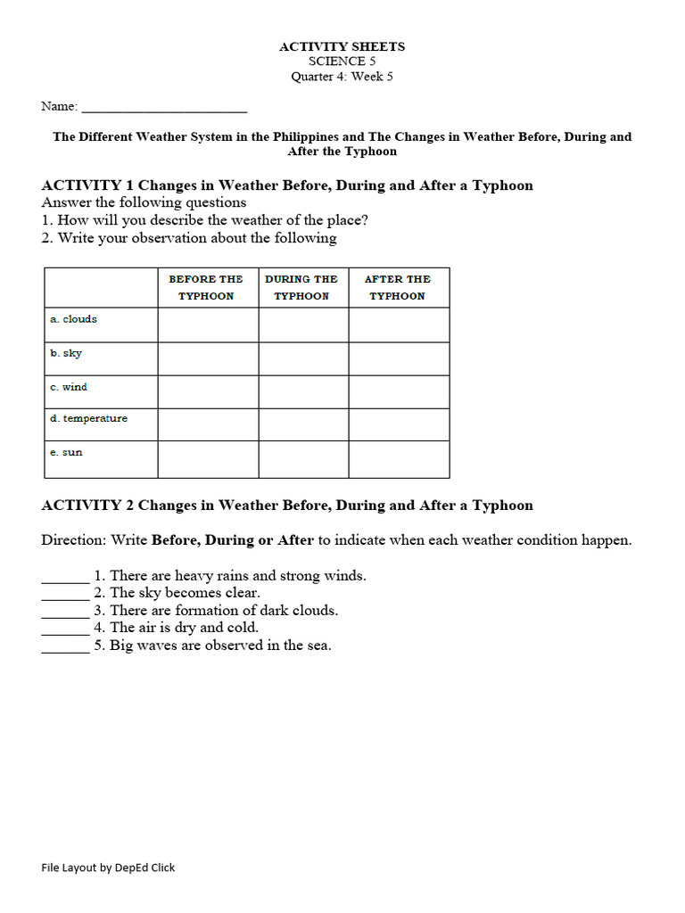 SCIENCE 5 Activity Sheet Q4 W5 | PDF