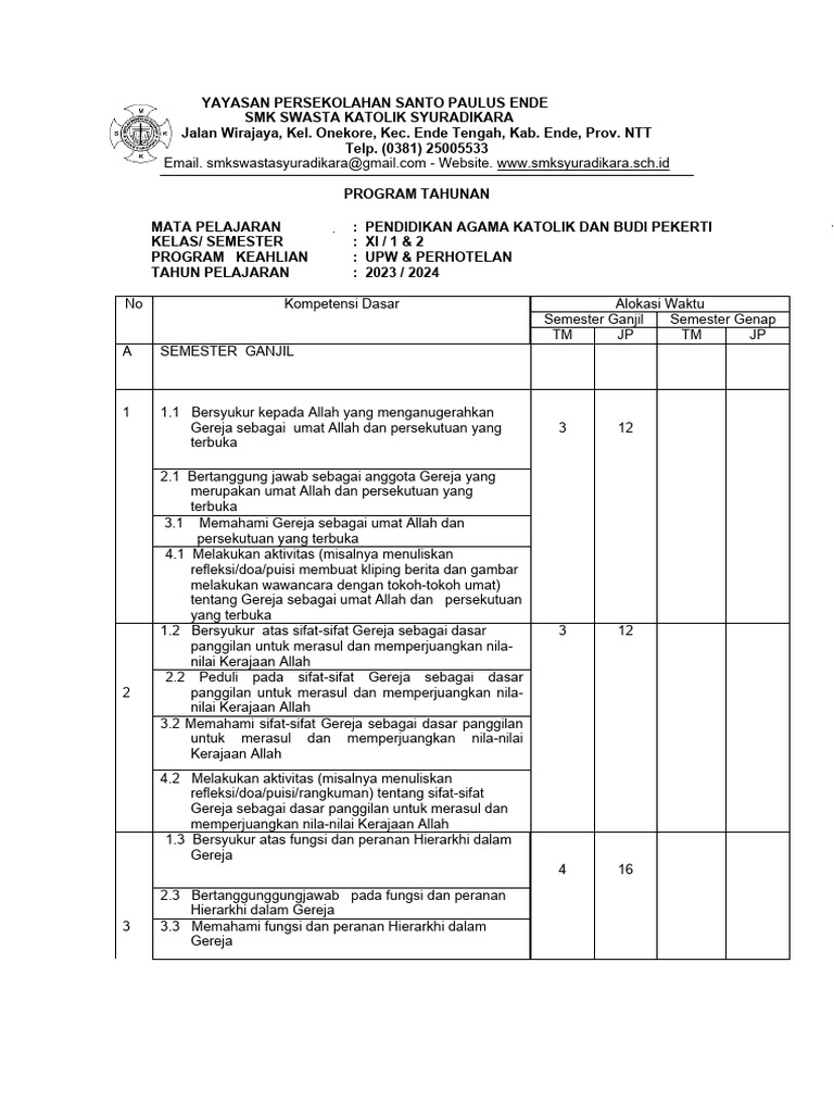 Prota Kelas Xi 2024 | PDF