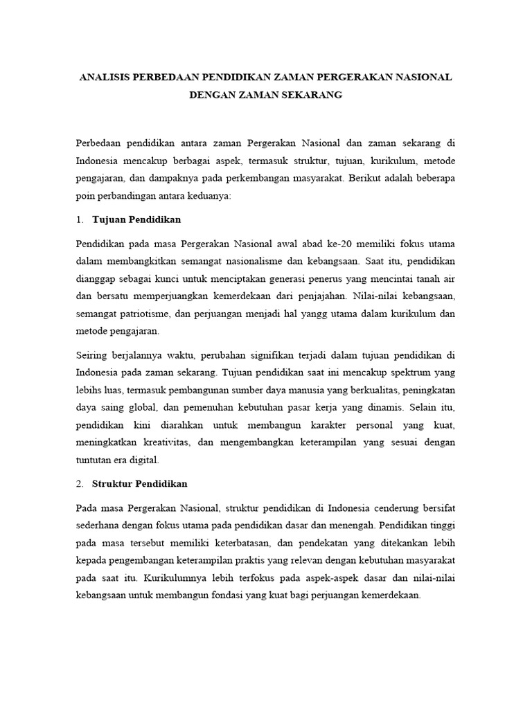 Analisis Perbedaan Pendidikan Zaman Pergerakan Nasional Dengan Zaman ... Analisis Perbedaan Pendidikan Zaman Pergerakan Nasional Dengan Zaman ...