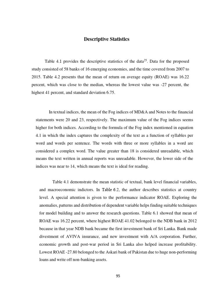 Sample Explanation of Descriptive Statistics | PDF | Statistics | Mean