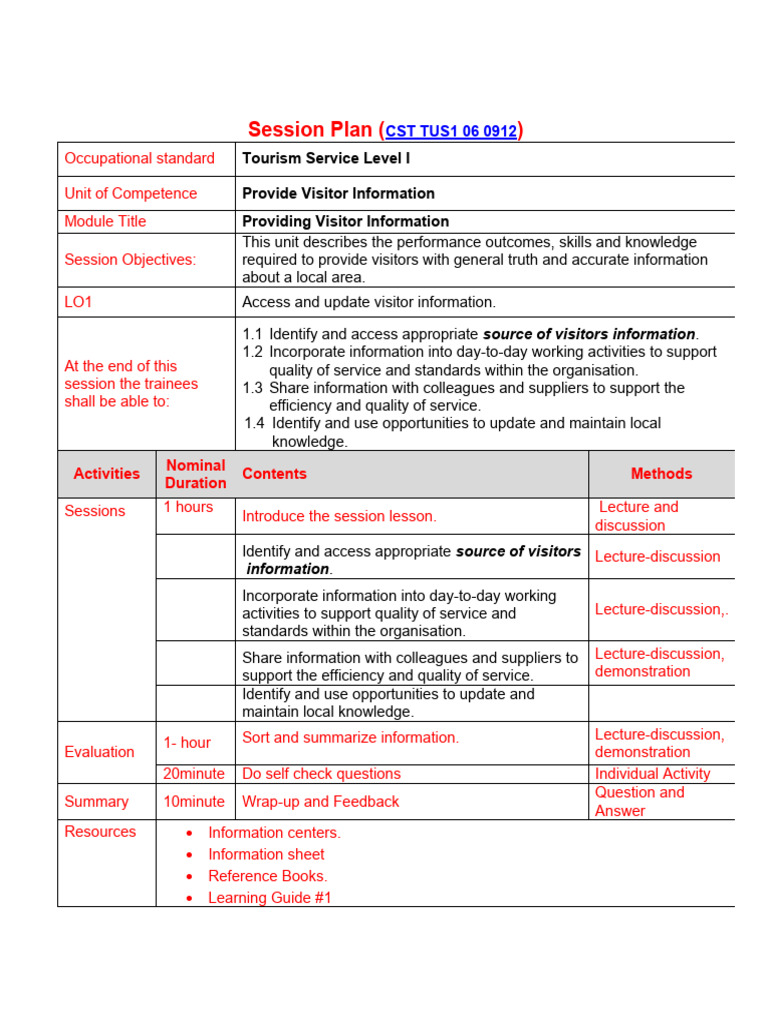 Session Plan | PDF | Information | Behavior Modification