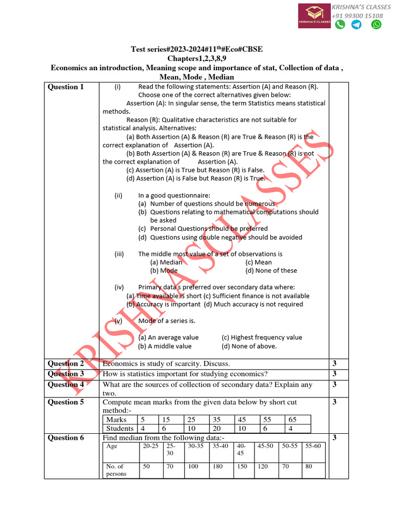 Collection of Data and Others Stat - Aa1th Eco Cbse | PDF | Statistics ...