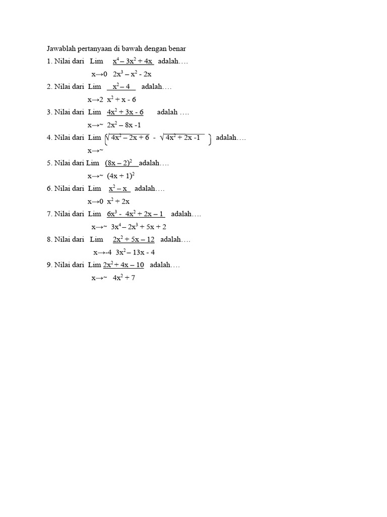 Soal Limit Matematika Lengkap | PDF
