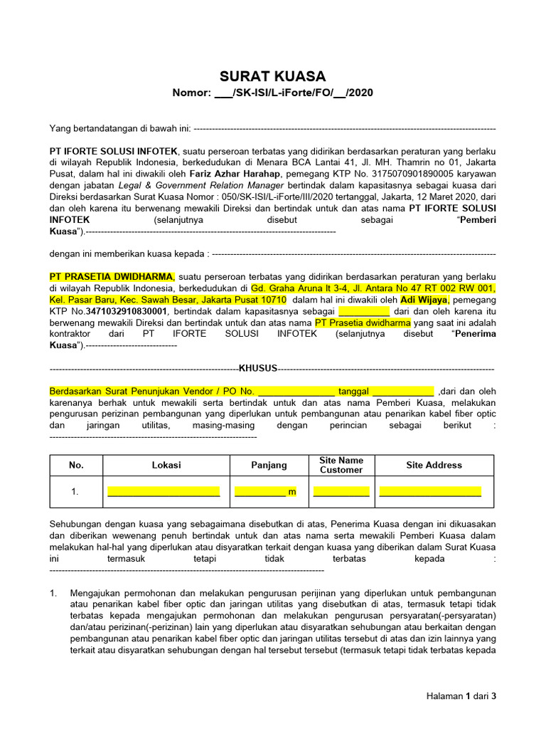 Rev 1 Draft Surat Kuasa Format Iforte | PDF