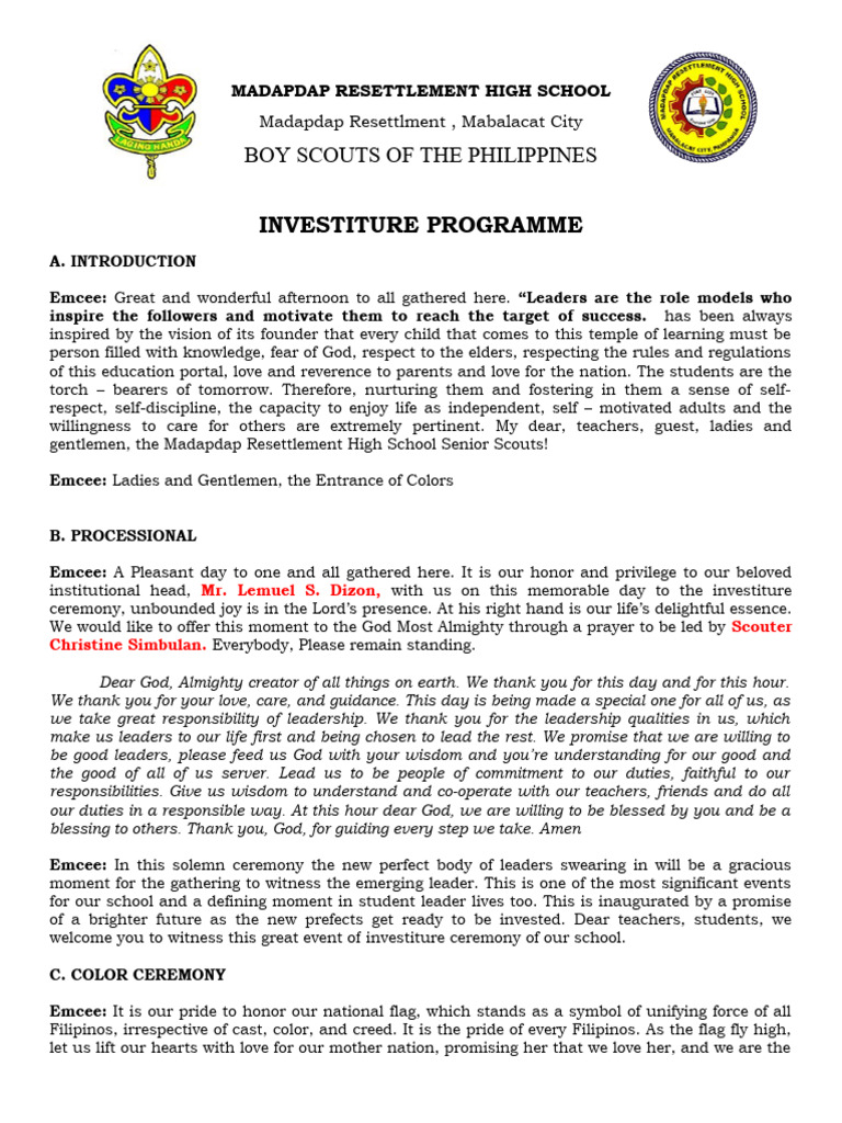 BSP Investiture Script | PDF | Scouting | God