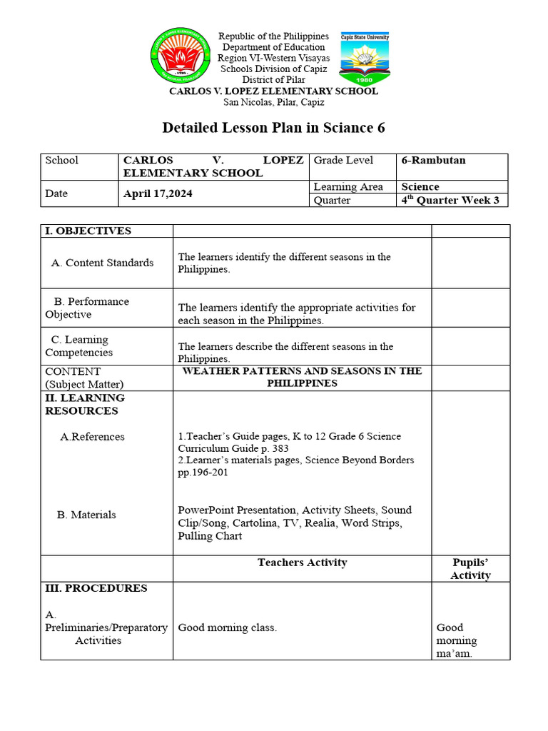 Science Lesson Plan: Philippine Seasons | PDF | Rain | Wet Season