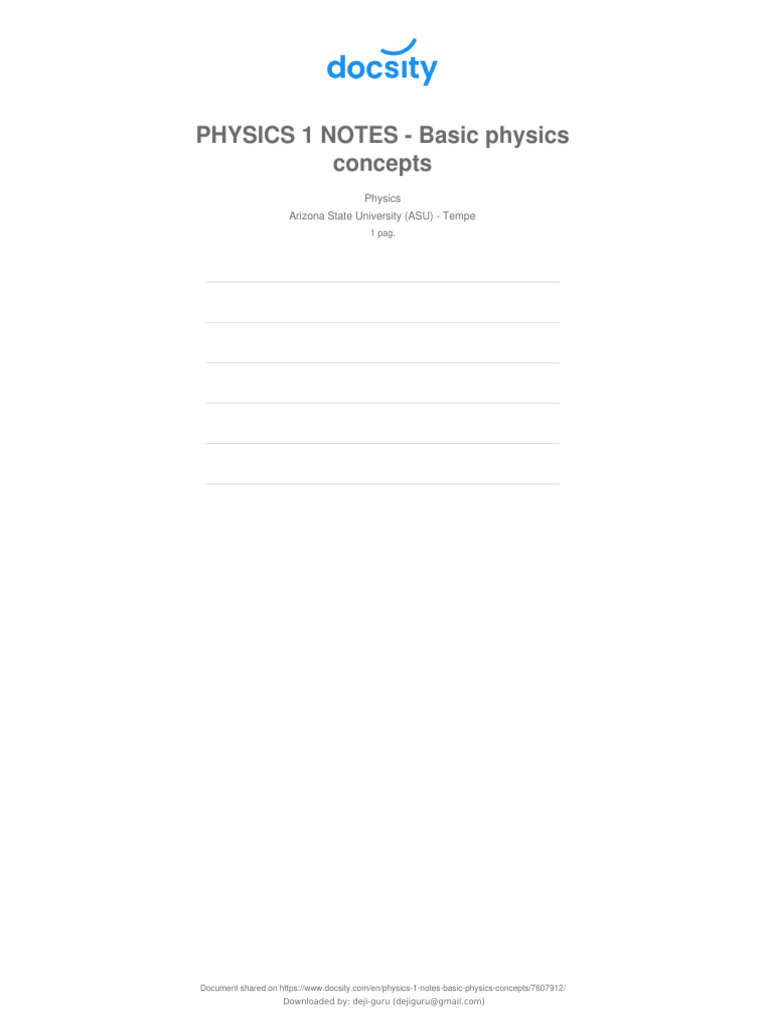 Docsity Physics 1 Notes Basic Physics Concepts | PDF | Force | Velocity
